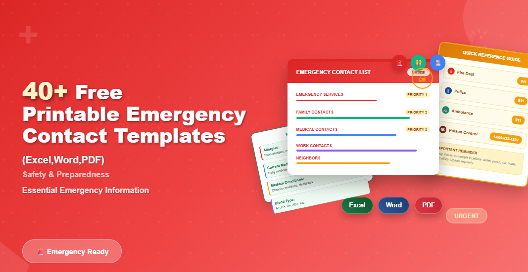 40+ Free Printable Emergency Contact Templates (Excel,Word,PDF) - Learn ...