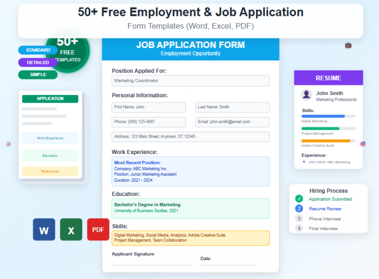 50+ Free Employment and Job Application Form Templates (Word,Excel,PDF ...