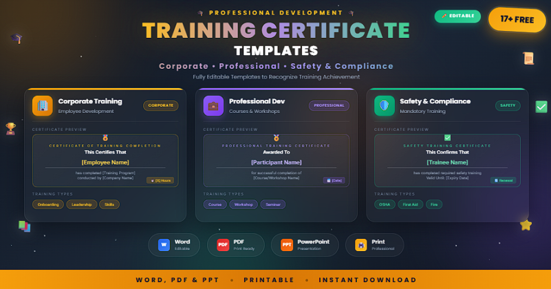 17+ Free Editable Training Certificate Templates In [Word, PDF And PPT ...