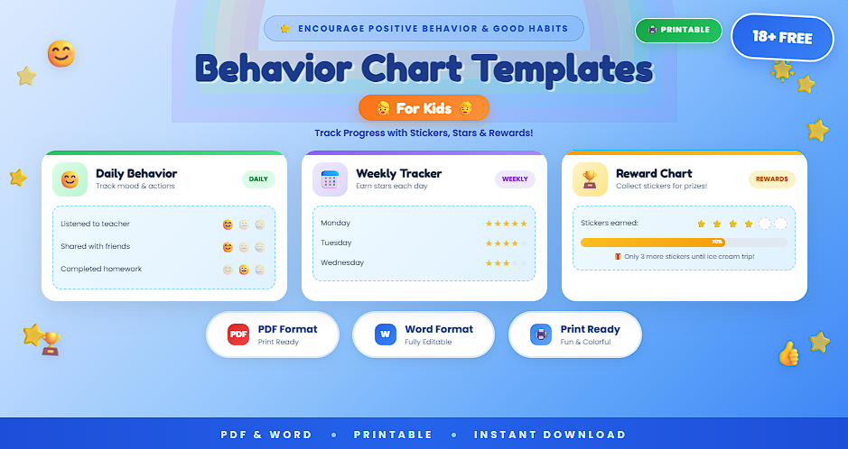 18+ Free Printable Behavior Chart Templates for Kids In (PDF And Word ...