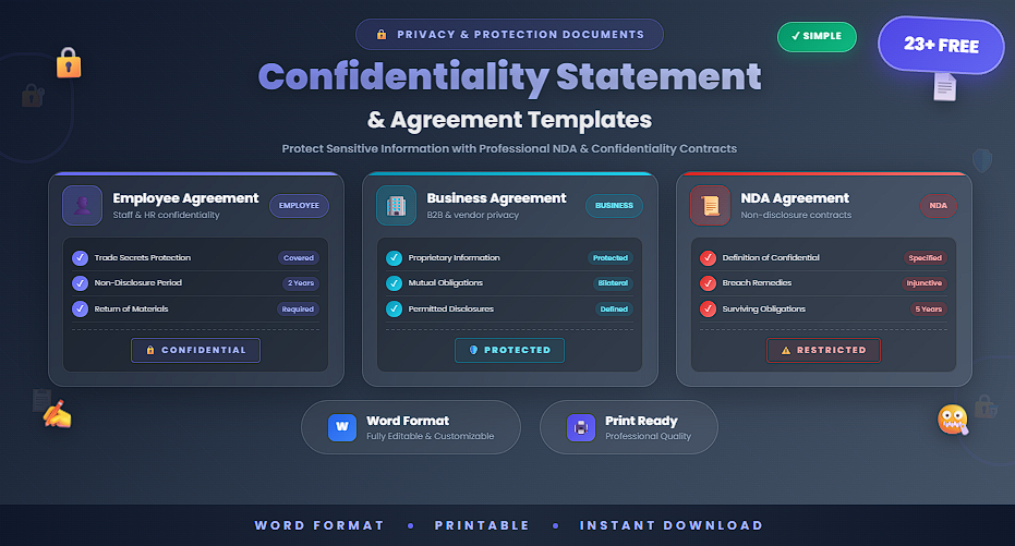 23+ Free Simple Confidentiality Statement And Agreement Templates (Word ...