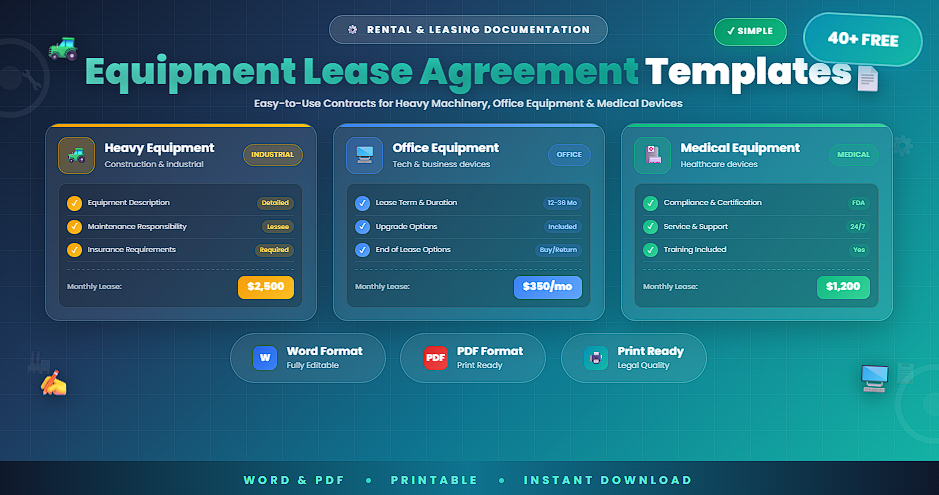 40+ Free Simple Equipment Lease Agreement Templates (Word And PDF ...