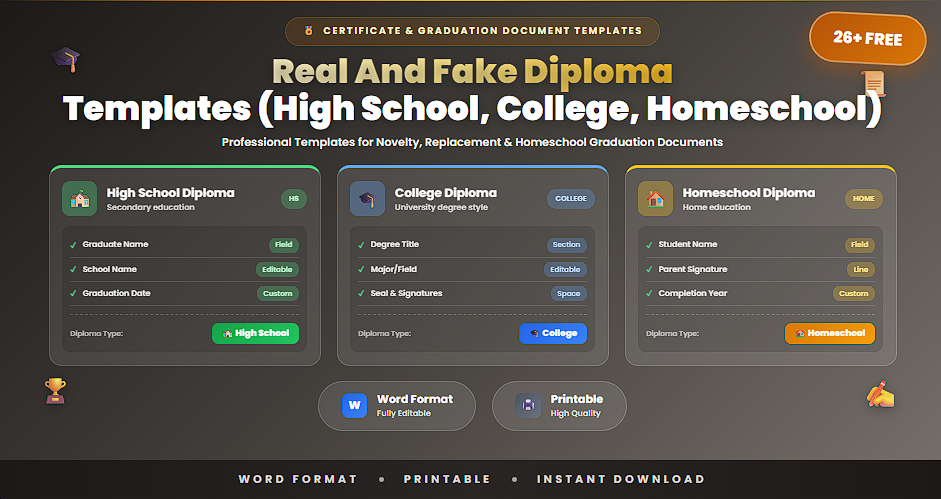 26+ Real And Fake Diploma Templates (High school, College, Homeschool ...